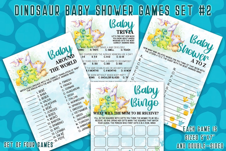 Dinosaur Baby Shower Games, Cute Dino Cards, Infant Celebration Bundle ...