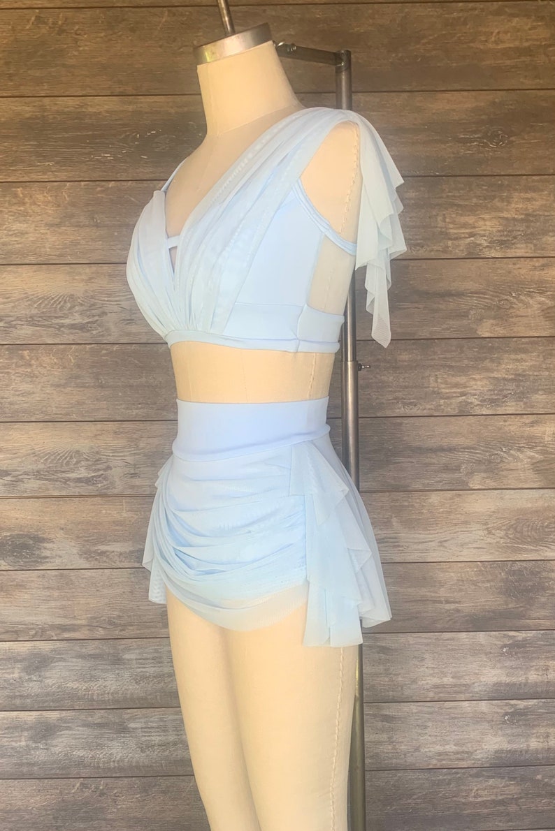 Zinnia-custom Sky Blue Two Piece /sky Blue Mesh Accents and - Etsy