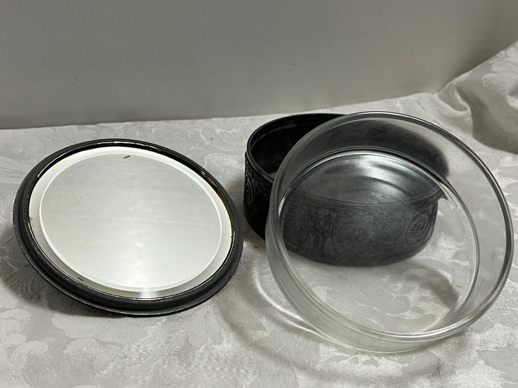 Antique Covered Pewter Powder Bowl With Glass Liner and - Etsy