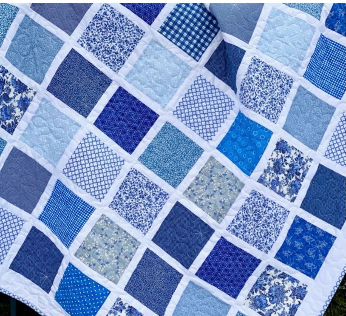 Handmade Lattice Quilt: Geometric Framed Squares, Modern Design Made to ...