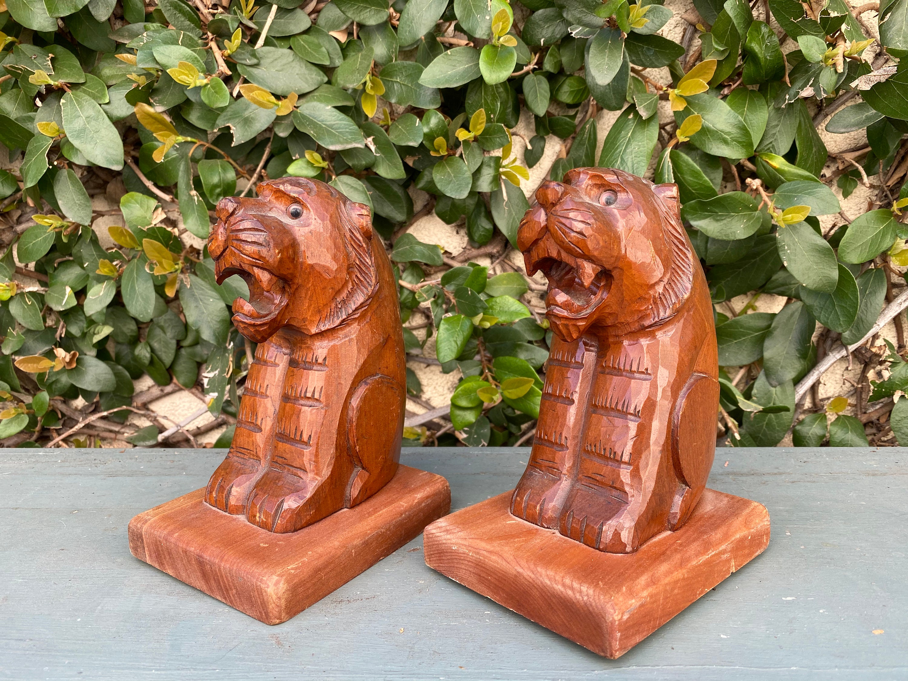 Wooden Tiger Bookends Wooden Bookends Animal Bookends | Etsy