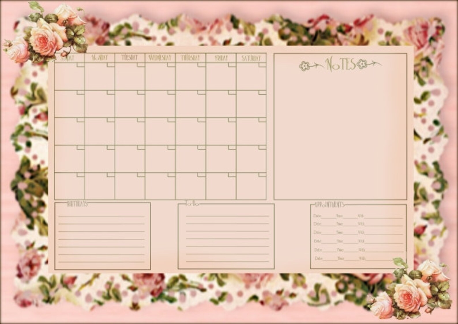 Pretty Universal Organizing Calendar - Etsy