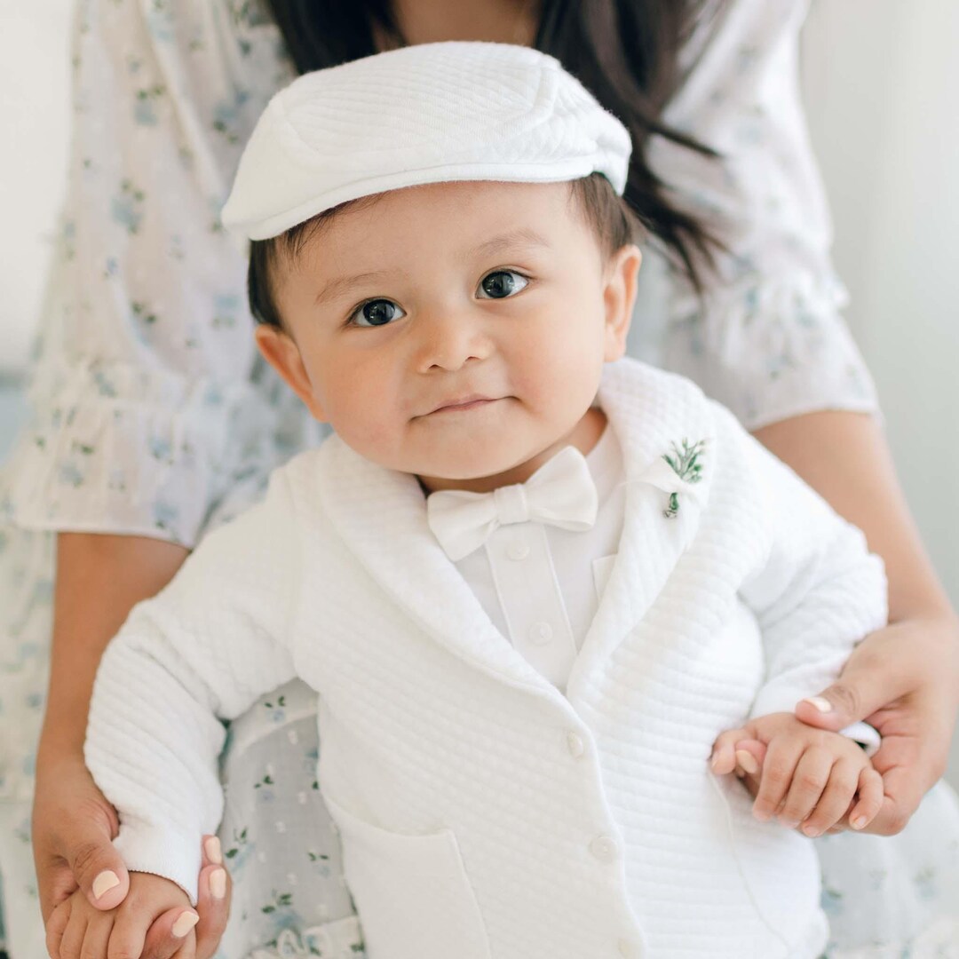 Baby Boy White Velvet Bow Tie & Boutonniere Set | Dapper Finish - Etsy