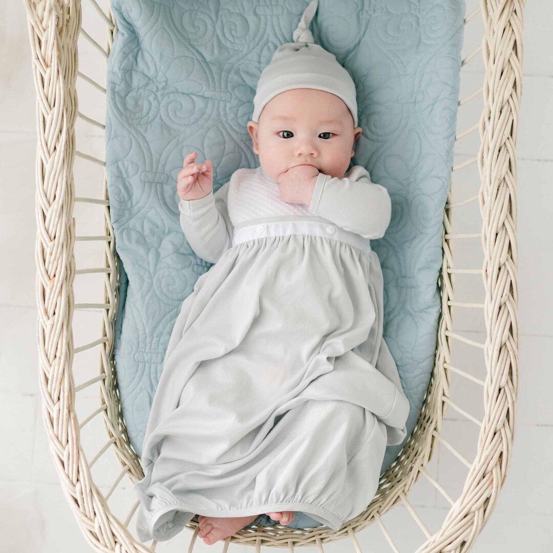 Grayson Baby Boy Gown | Pima Cotton Layette, Quilted Bodice - Etsy