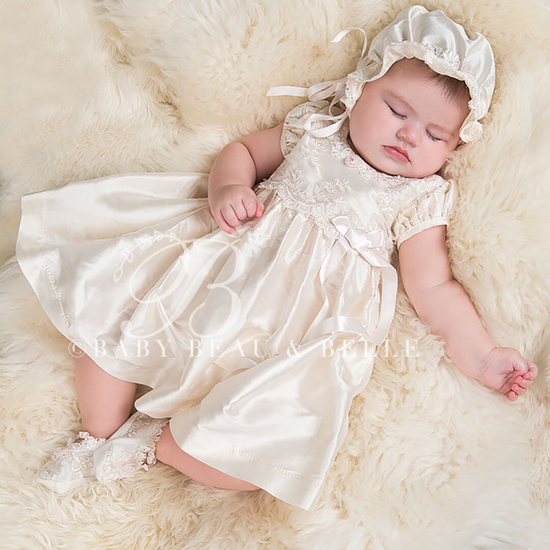Baby Girl Silk Dress 'penelope' | Lace Baptism & Christening Dress ...