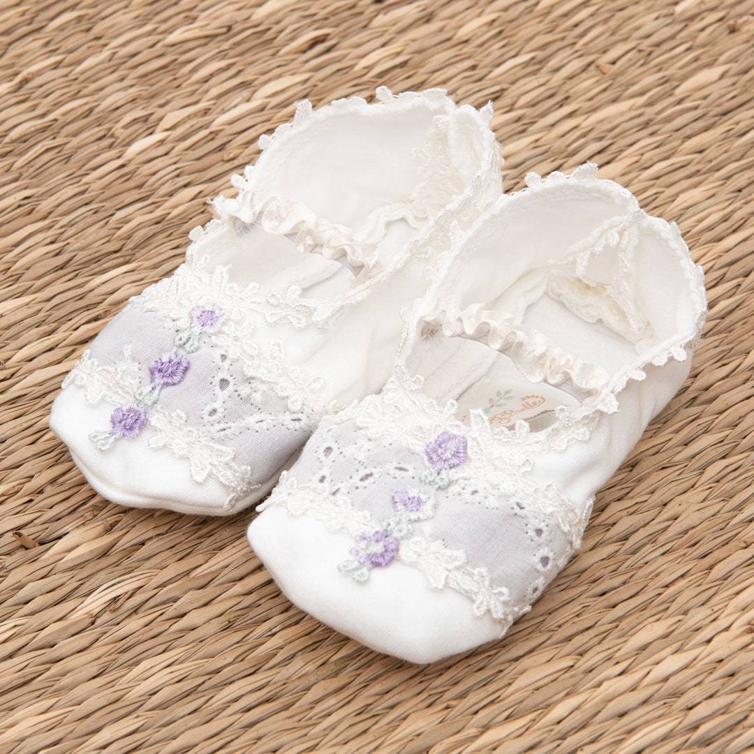 Baby Girl Booties 'eleanor' Baby Girl White and Purple Booties Baby ...