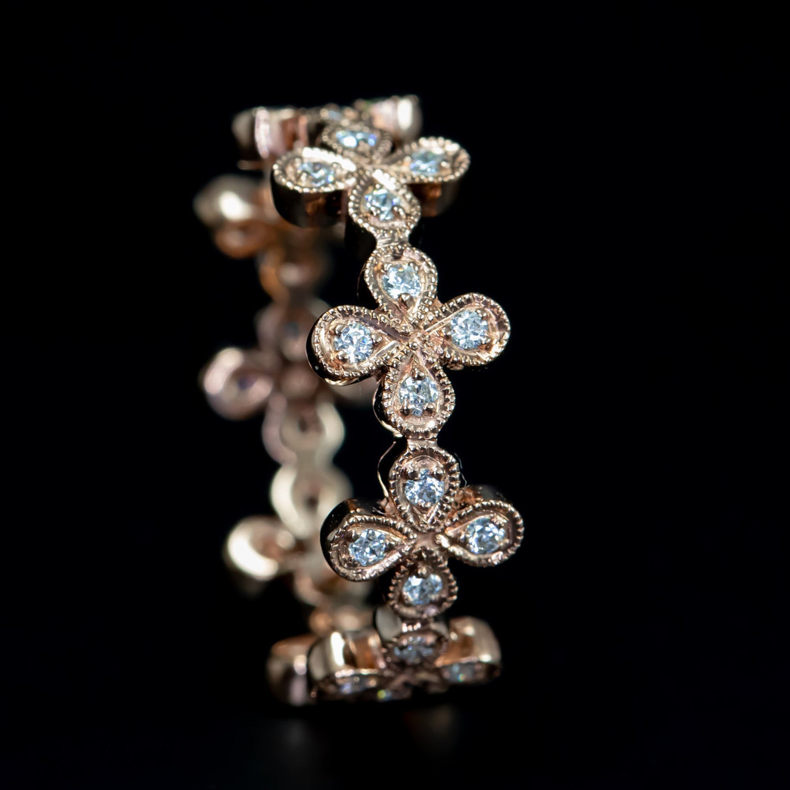 Nature Inspired Stackable Wedding Ring/ 18K Diamond Floral Wedding Band ...