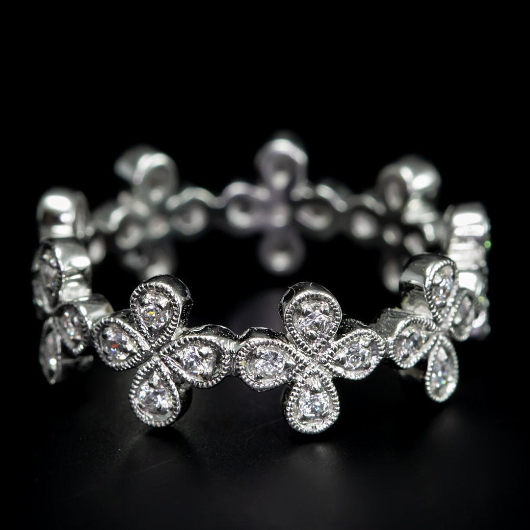 Nature Inspired Stackable Wedding Ring/ 18K Diamond Floral Wedding Band ...