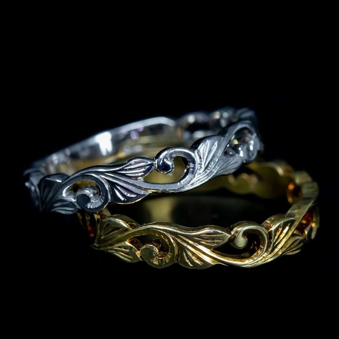 Vintage Inspired Nouveau Style/ Vine Like Wedding Ring/ 18K White ...