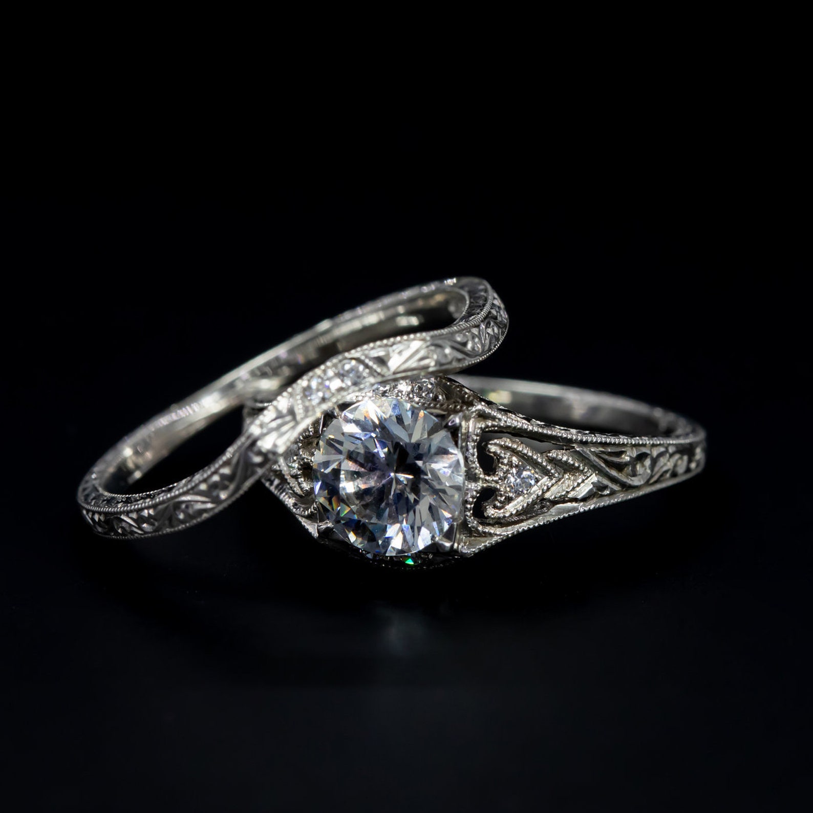 Antique Engagement Ring Set/ Edwardian Wedding Set/ Vintage Bridal Set ...