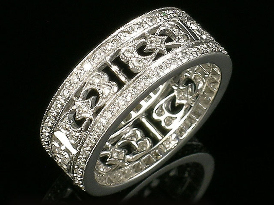 Antique Style Wedding Ring/ Edwardian Wedding Ring/ Wide Eternity ...