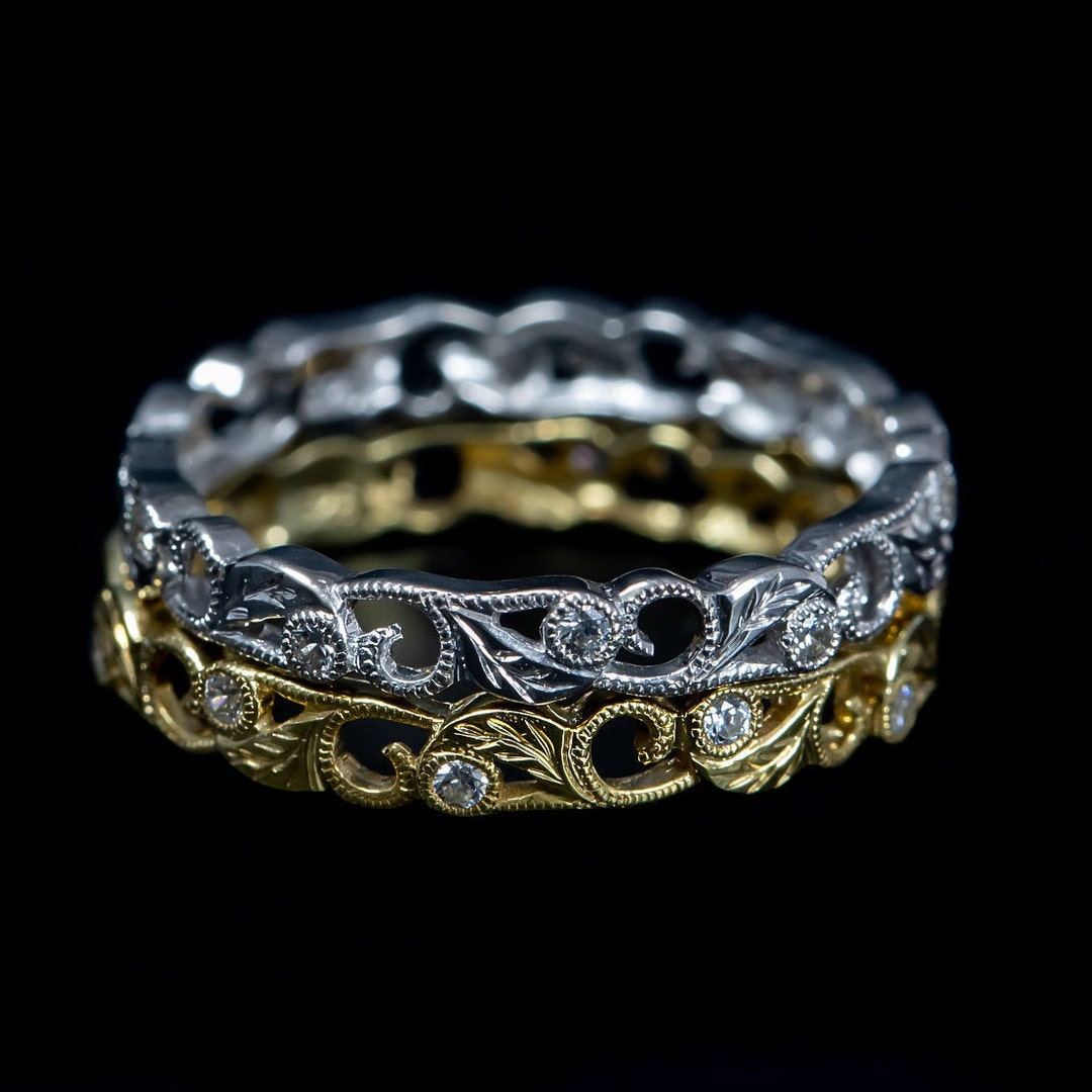 Antique Style Stackable Wedding Ring/ Diamond Floral Vine Ring ...