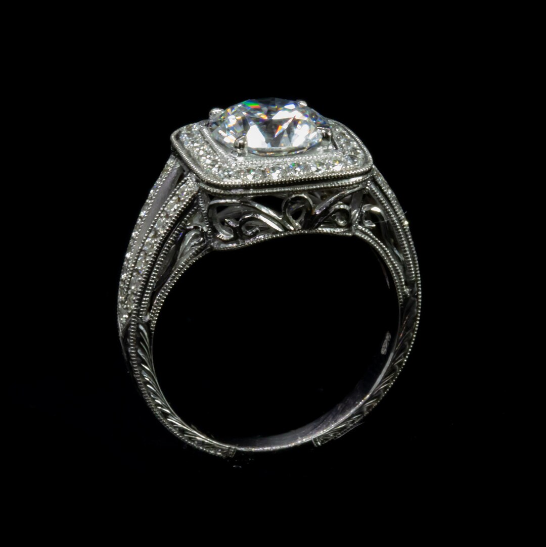 Antique Style Edwardian Engagement Ring/ Diamond Filigree Split Ring ...