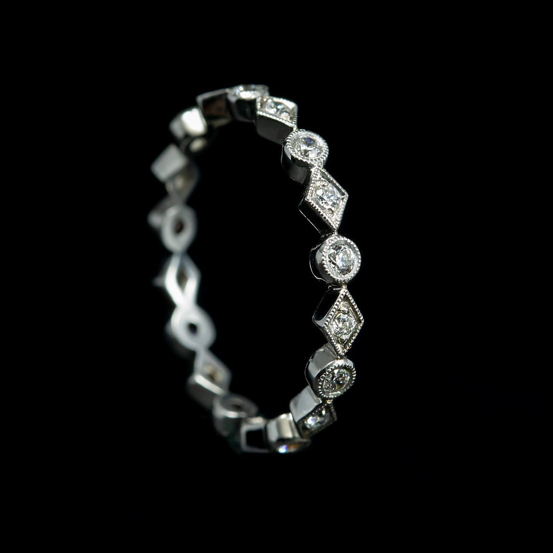 Art Deco Wedding Band/ Bezel Diamond Wedding Band/ Eternity Band/ Hand ...