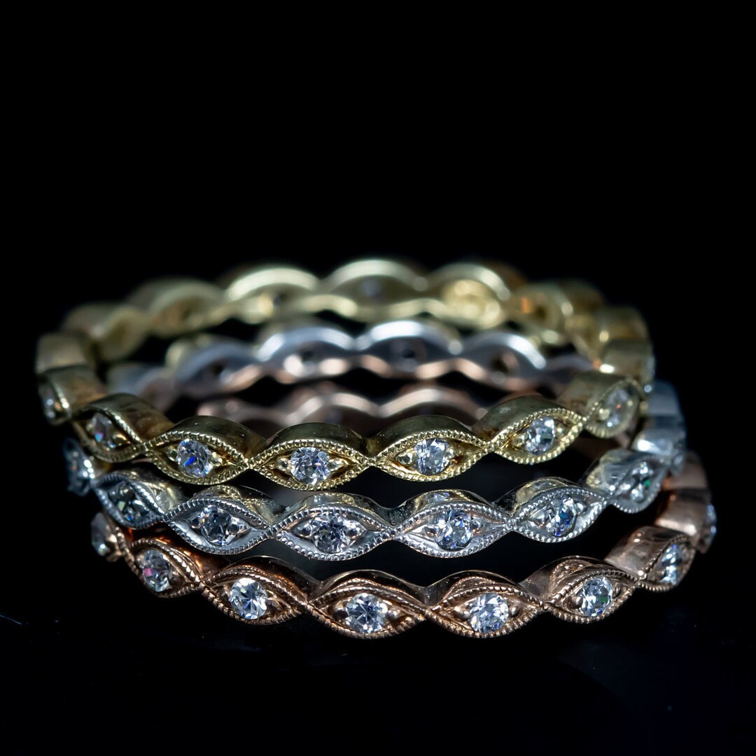 Antique Style Stackable Wedding Ring/gold Bezel Set Diamond Narrow ...