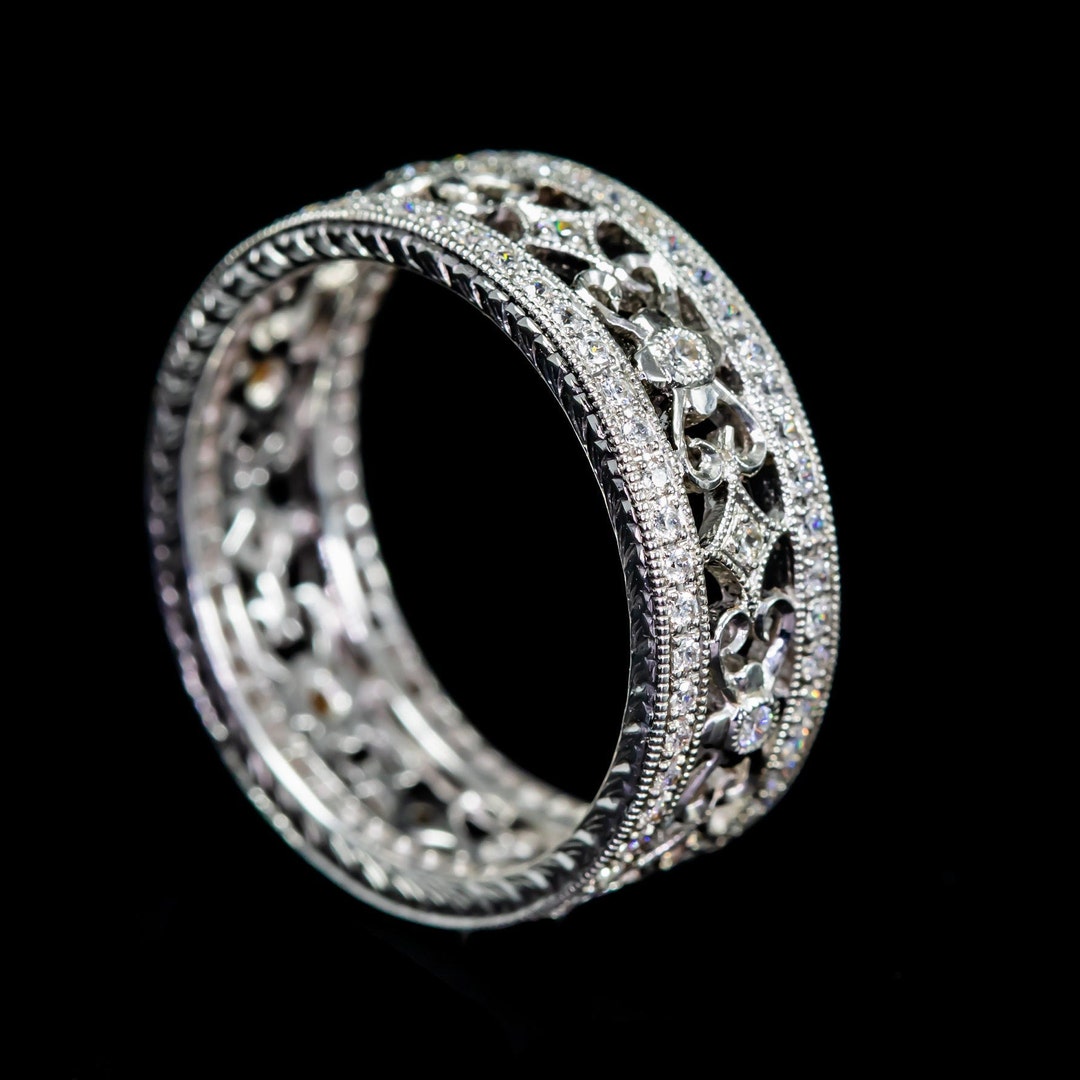 Antique Style Wedding Ring/ Edwardian Wedding Ring/ Wide Eternity ...