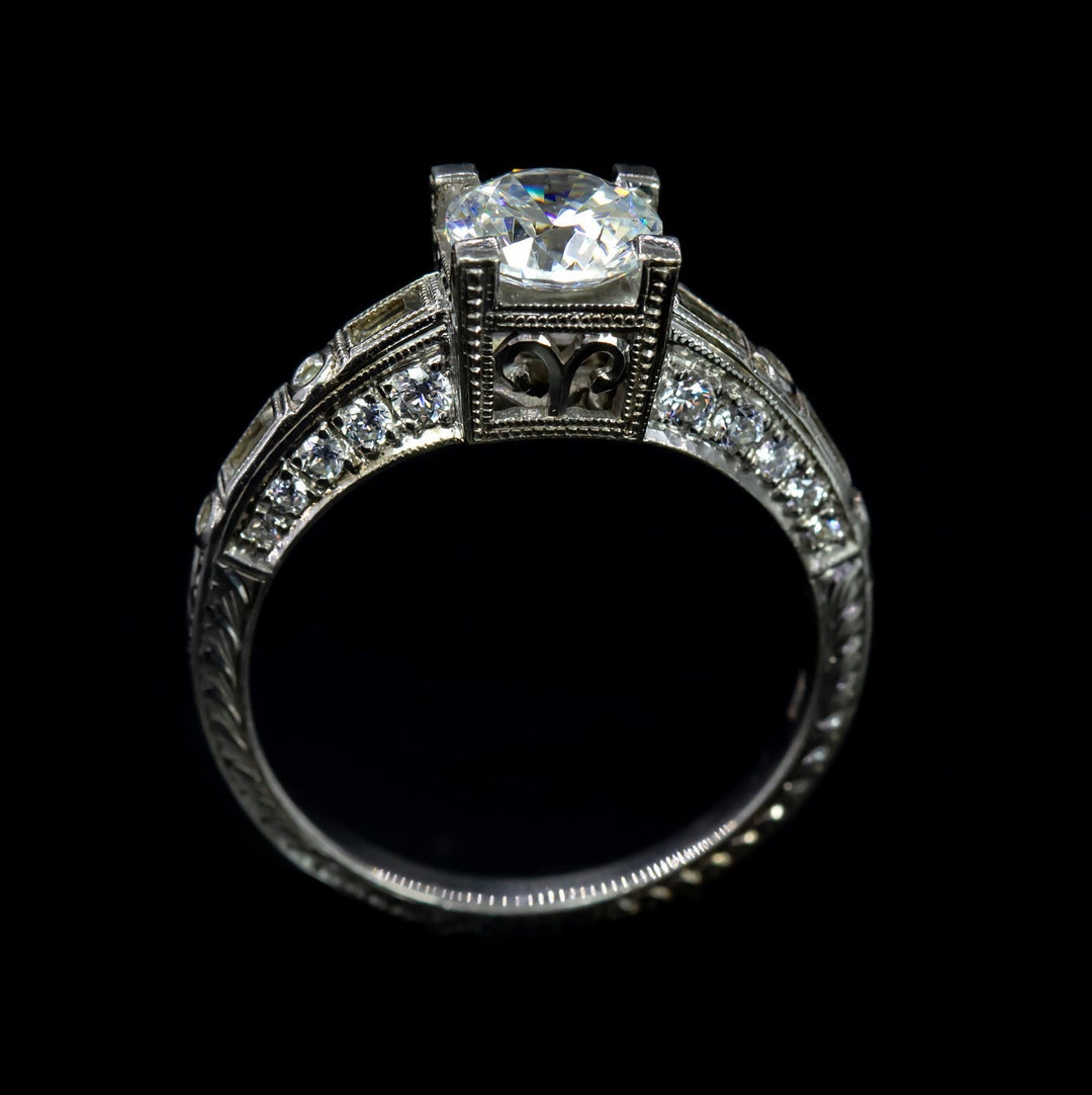 Antique Engagement Ring/ Edwardian Engagement Ring/ Diamond Filigree ...