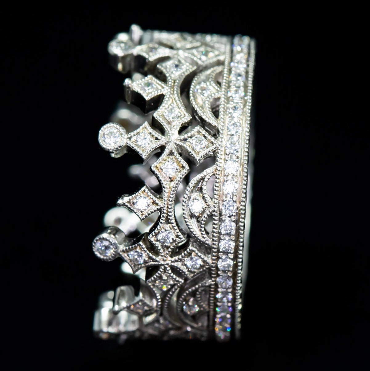 Antique Inspired Vintage Style Diamond Crown Wedding Ring/ - Etsy