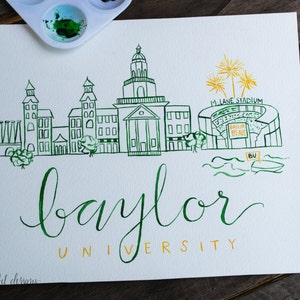 Baylor University, Handmade Watercolor Campus Painting, Waco Painting ...