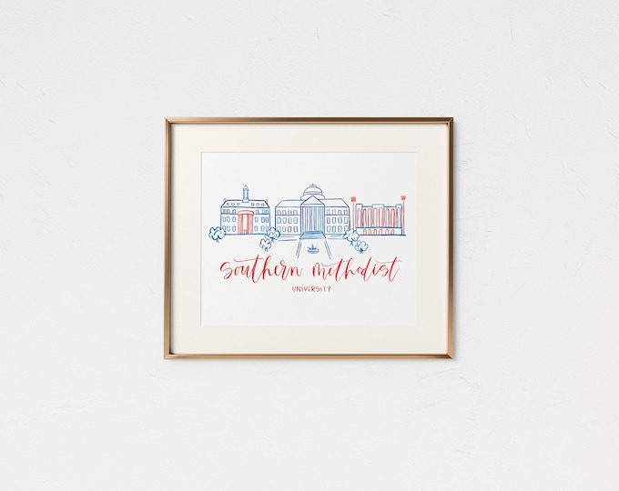 Southern Methodist University • Handmade Watercolor Campus • SMU Gift ...