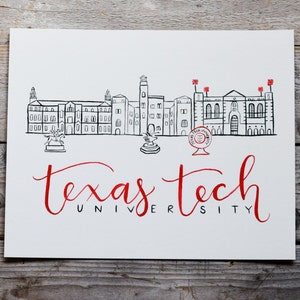 Texas Tech University, Handmade Watercolor Campus Painting, Lubbock ...