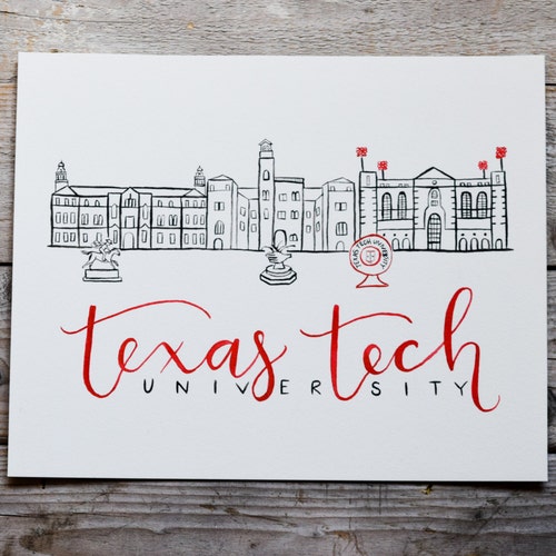 Texas Tech University Handmade Watercolor Campus Painting - Etsy