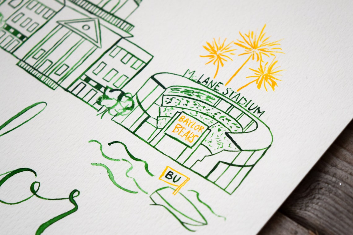 Baylor University Handmade Watercolor Campus Painting Waco - Etsy