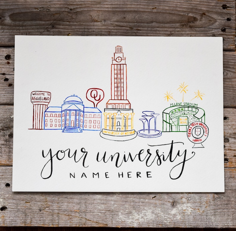 Custom University Handmade Watercolor Campus Painting - Etsy