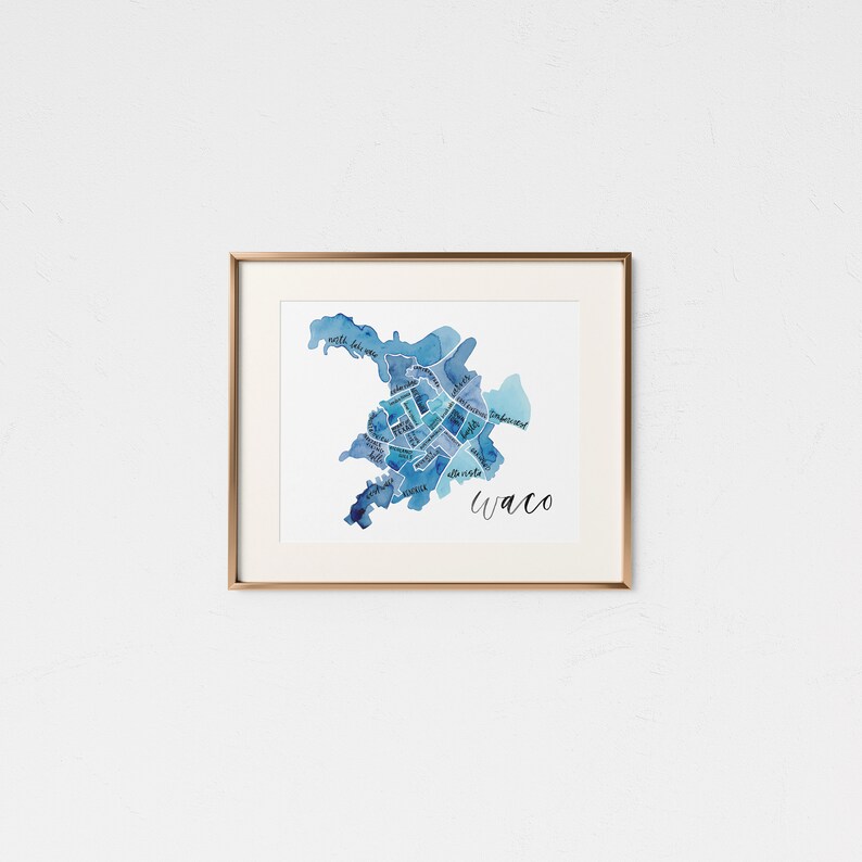 Waco Watercolor Map • Waco Texas Art • Waco, Texas Gift • Housewarming ...