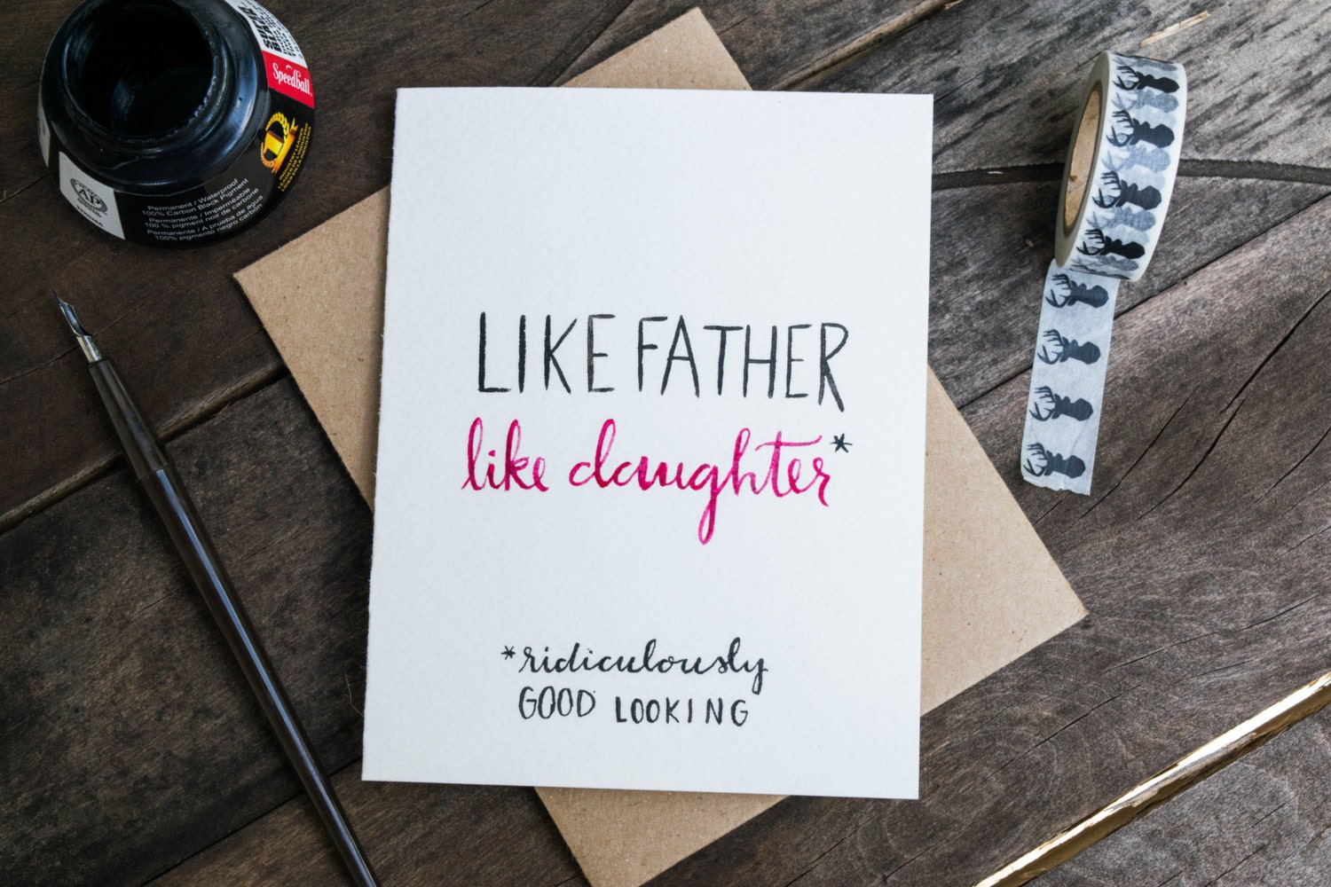 HANDPAINTED Father Daughter Card Like Father Like Daughter | Etsy