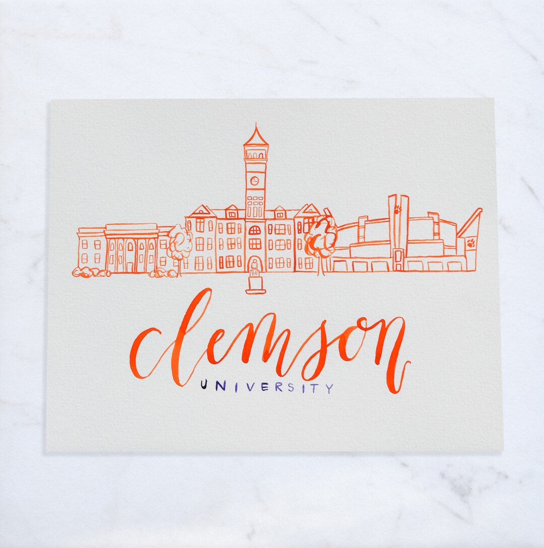 Clemson University, Handmade Watercolor Campus Painting, Clemson ...