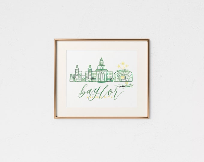 Baylor University Handmade Watercolor Campus Baylor Gift - Etsy