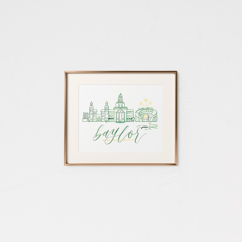 Baylor University Handmade Watercolor Campus Baylor Gift - Etsy