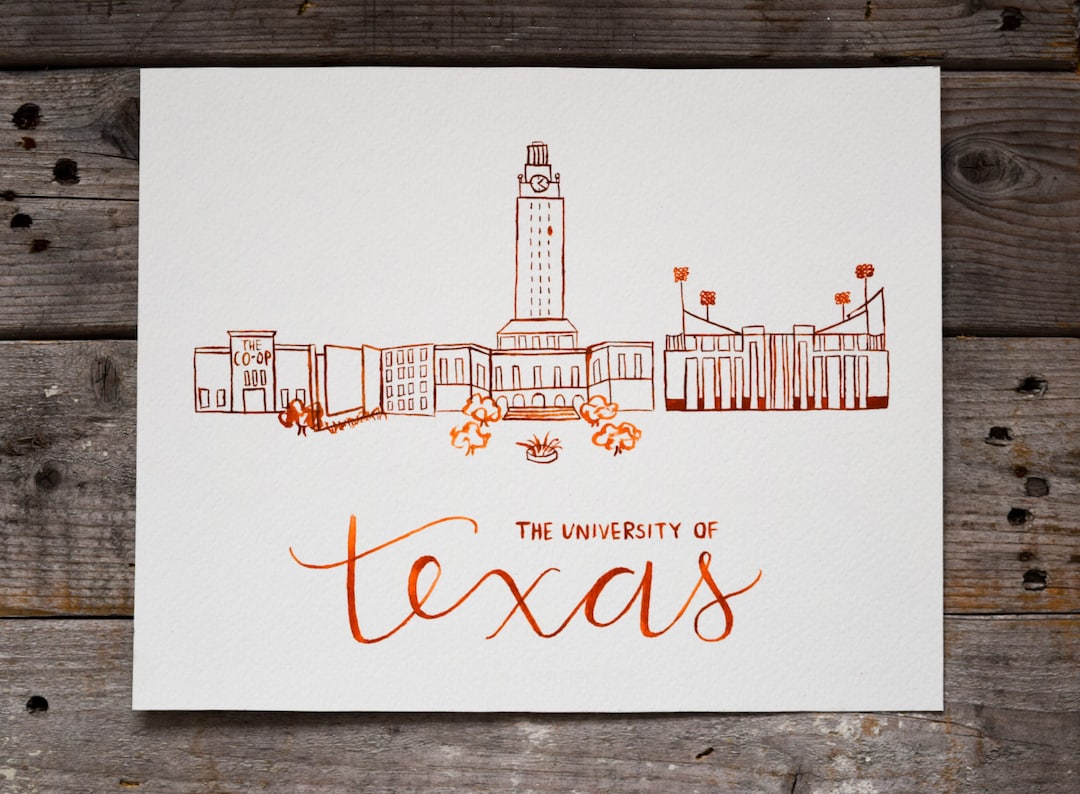 University of Texas • Handmade Watercolor Campus Painting • Austin ...
