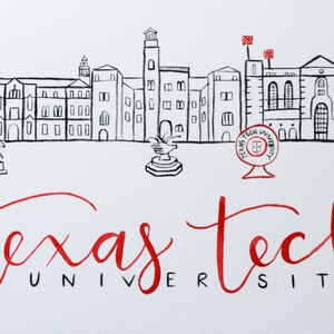 Texas Tech University, Handmade Watercolor Campus Painting, Lubbock ...