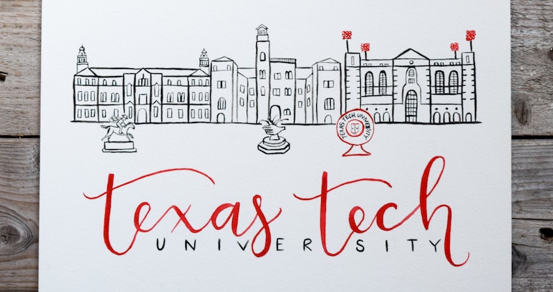 Texas Tech University Handmade Watercolor Campus Painting | Etsy
