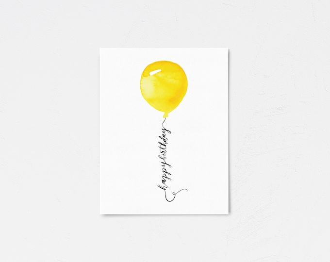 Happy Birthday Card Yellow Birthday Card Watercolor Birthday Card ...