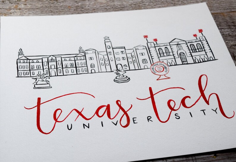 Texas Tech University Handmade Watercolor Campus Painting | Etsy