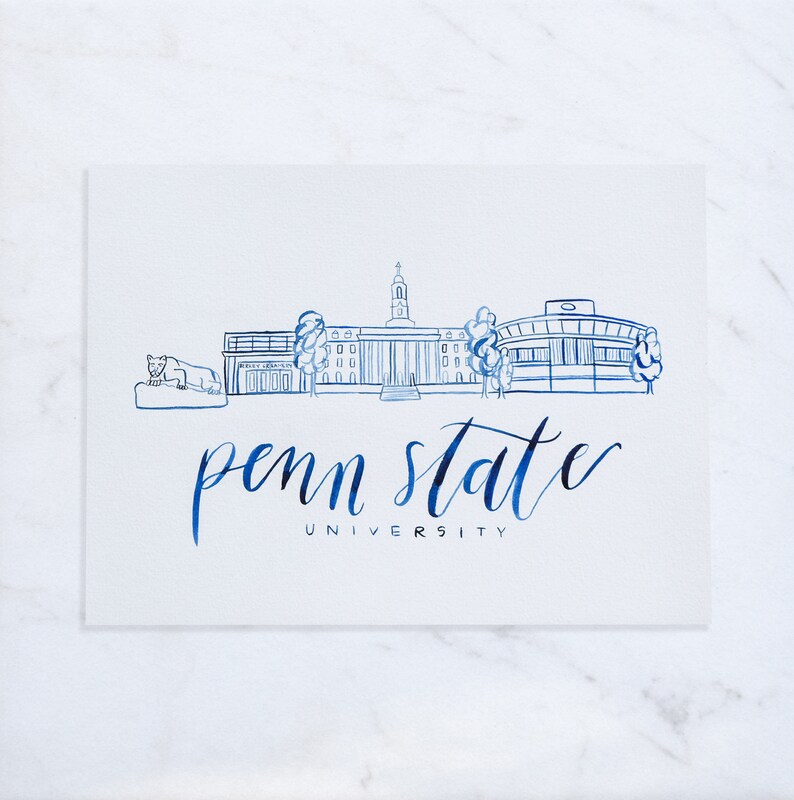 Penn State Handmade Watercolor Campus Painting Penn State | Etsy