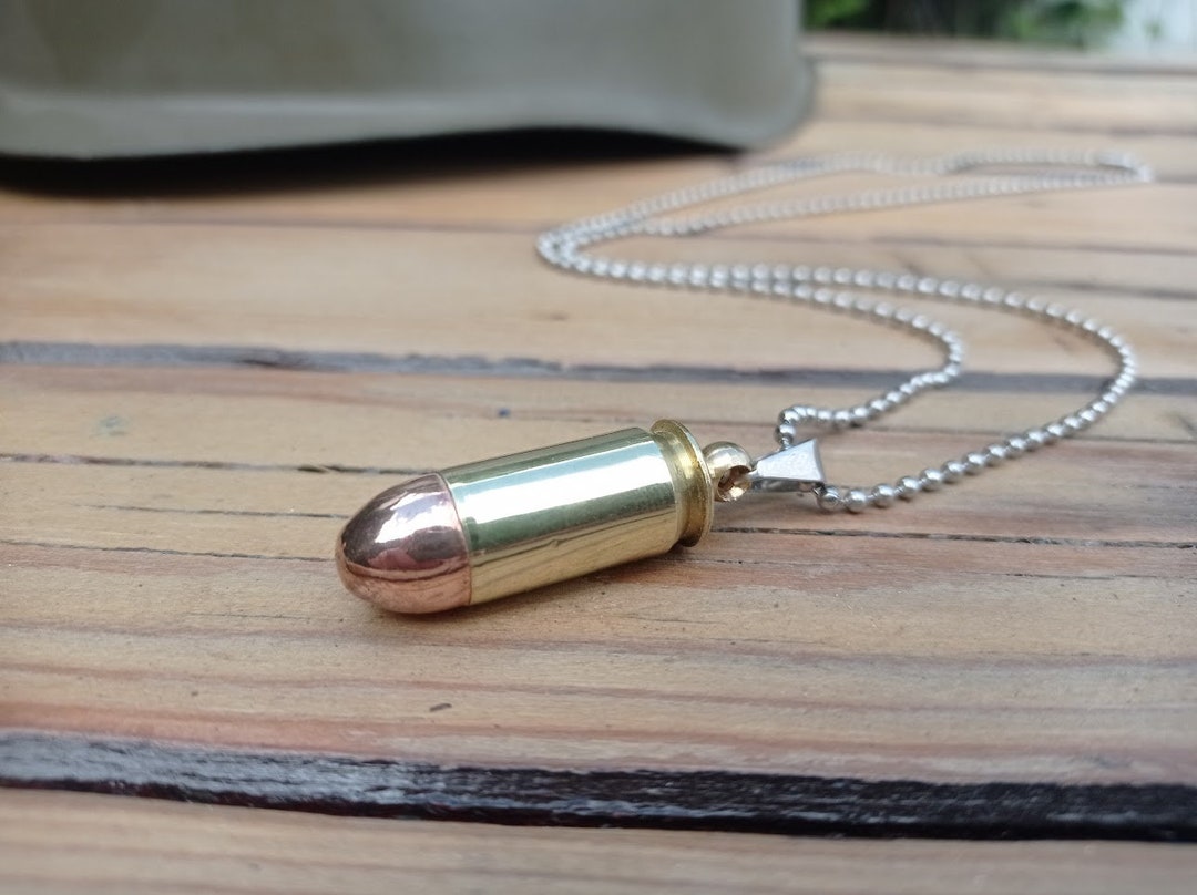 Glock 21 Bullet Necklace on US Dog-tag Chain, Copper-plated Bullet ...