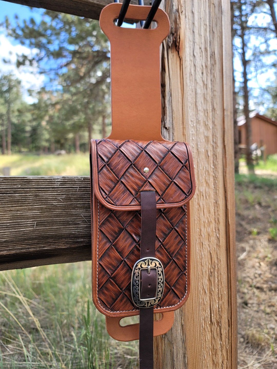 Back Cinch Phone Holder, Billet Bag, Handmade Saddle Pouch, Saddle ...