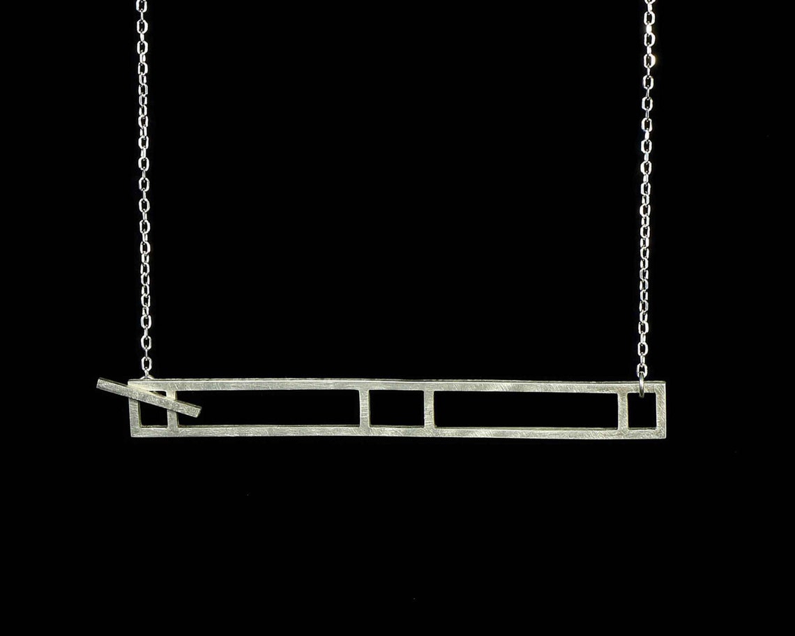Geometric Silver Necklace Minimalist Silver Necklace Rectangular ...