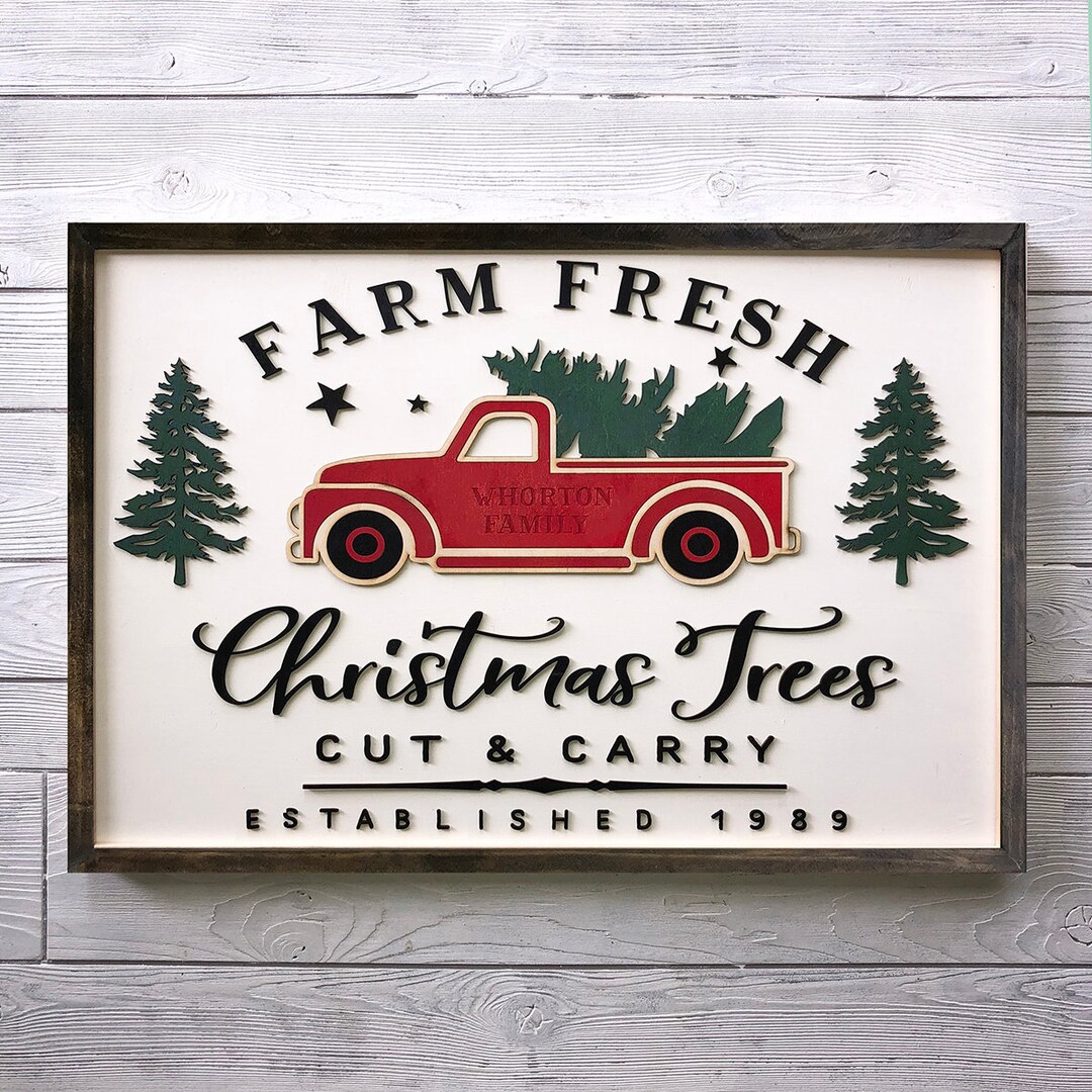 Farm Fresh Christmas Trees Red Truck Christmas Sign 3d Laser Cut ...