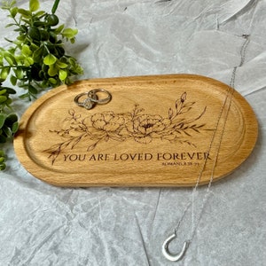 Floral Trinket Tray, Bible Verse Decor, God Love, Engraved Tray, Wood ...