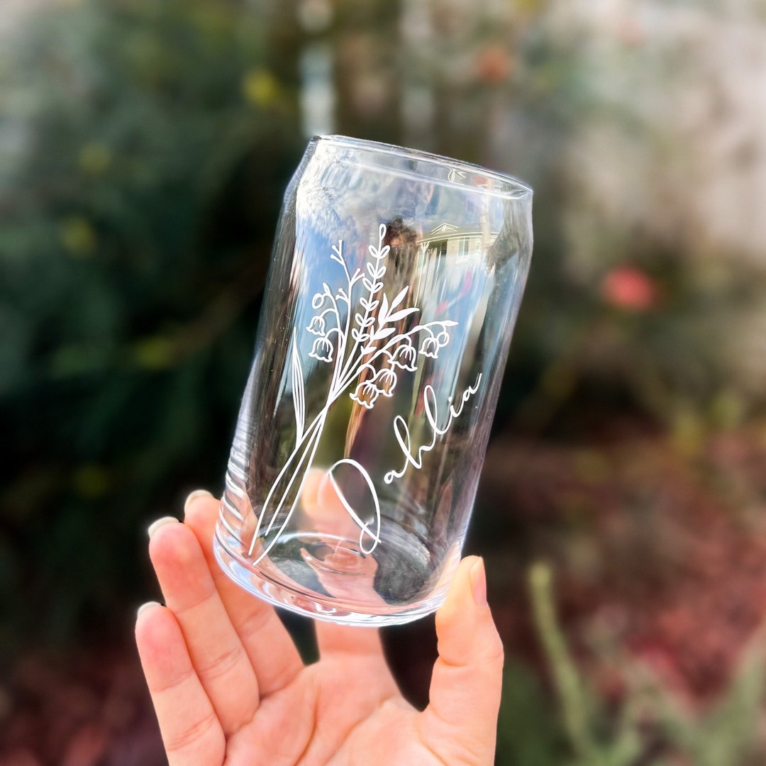 Personalized Birthday Glass Birth Month Flower Birth Flower - Etsy