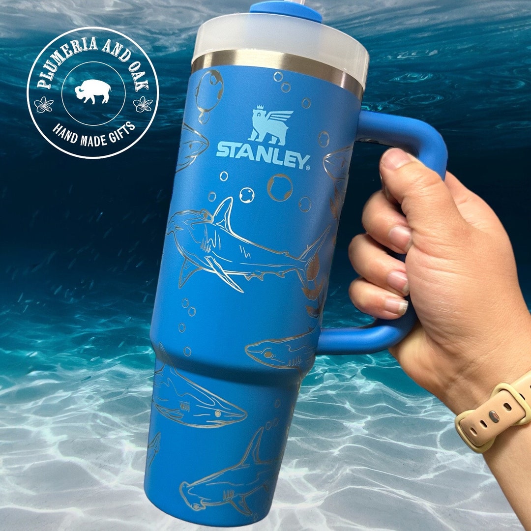 Shark Tumbler, Engraved Tumbler, Ocean Cup, 40oz Tumbler With Handle ...