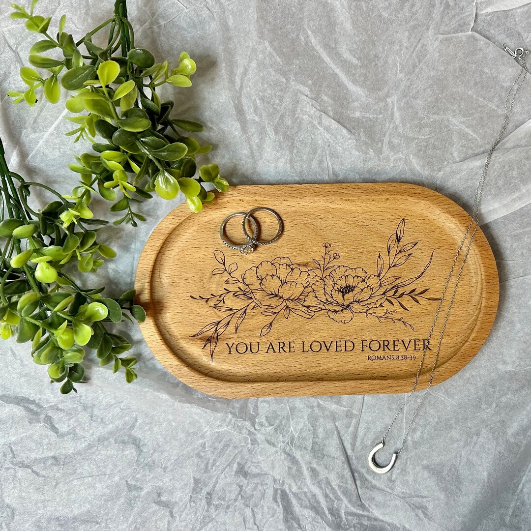 Floral Trinket Tray, Bible Verse Decor, God Love, Engraved Tray, Wood ...