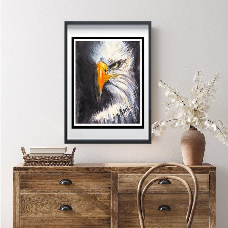Angry American Eagle / Watercolor Painting / Wall Art / Home Decor ...
