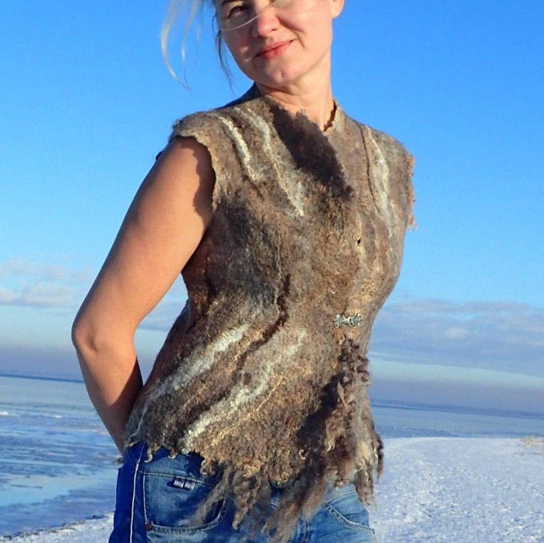 Eco Felted Vest Felted Waistcoat Boiled Wool Felt Vest Wool Vest Boho ...