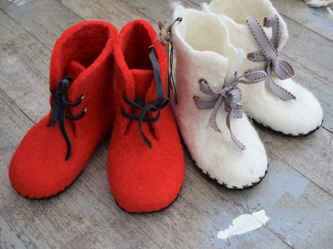 Felted Baby Shoes Leather Sole Newborn Booties, Baby Felt Shoes, Gift ...